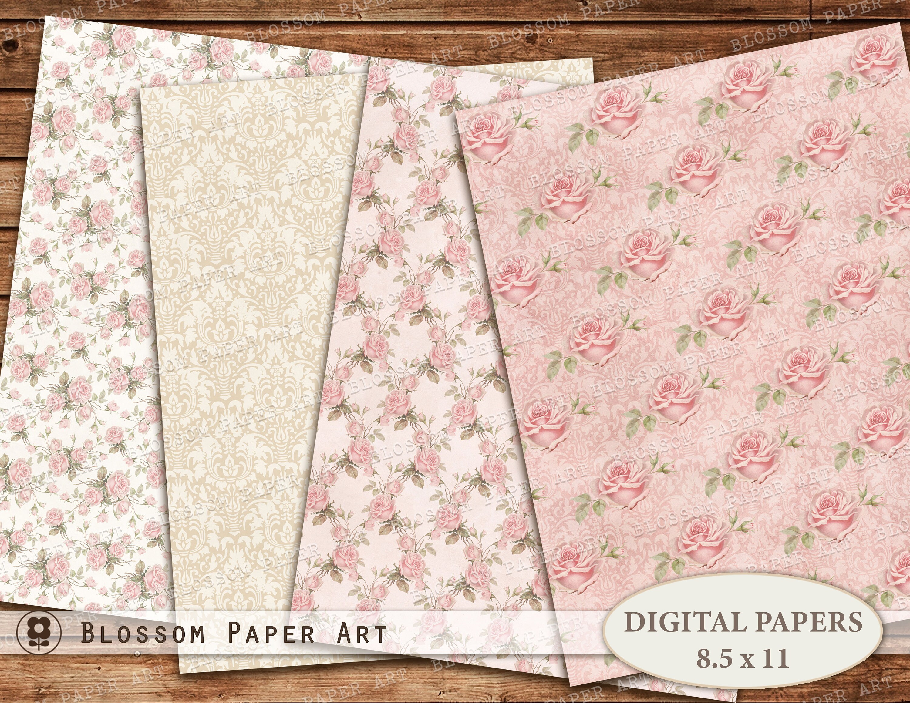 Vintage Digital Paper Roses Scrapbook Paper Floral Collage | Etsy