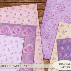 Purple Floral Digital Paper, Floral Digital Paper Pack, Vintage ...