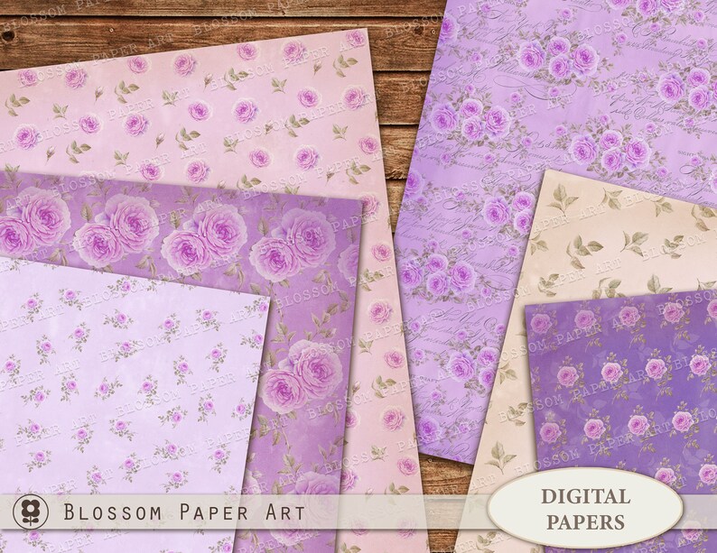 Purple Floral Digital Paper Floral Digital Paper Pack - Etsy