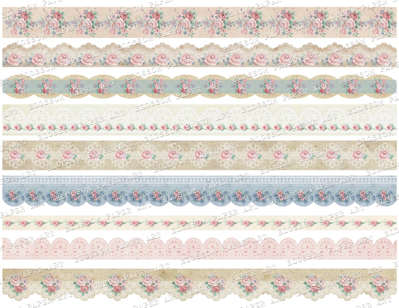 Shabby Chic Rose Borders: Printable Lace for Junk Journals (digital ...