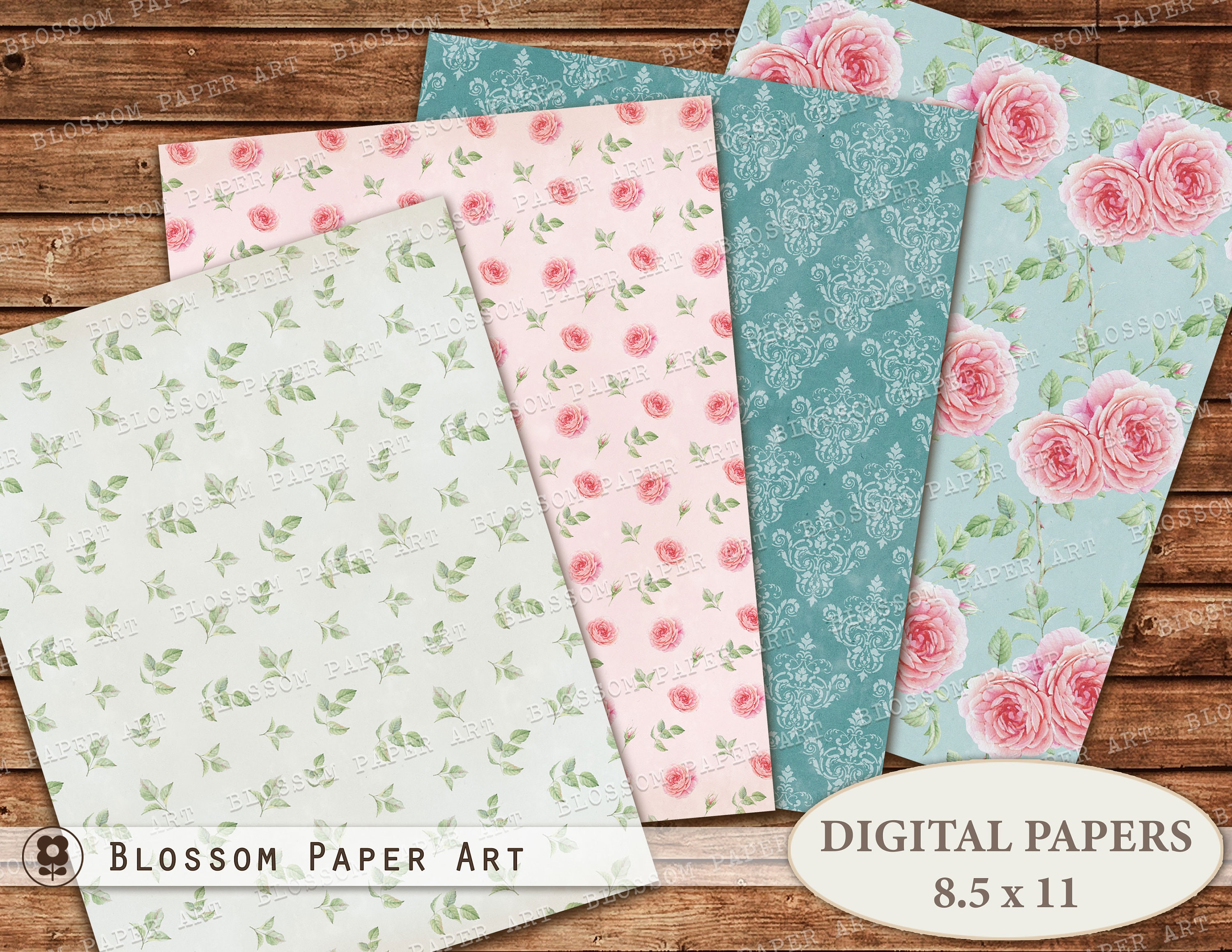 Floral Scrapbook Paper 8.5x11 Sheet Rose Digital Paper Junk | Etsy