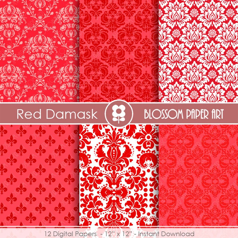 Red Digital Paper Damask Red Digital Paper Pack Red Damask - Etsy