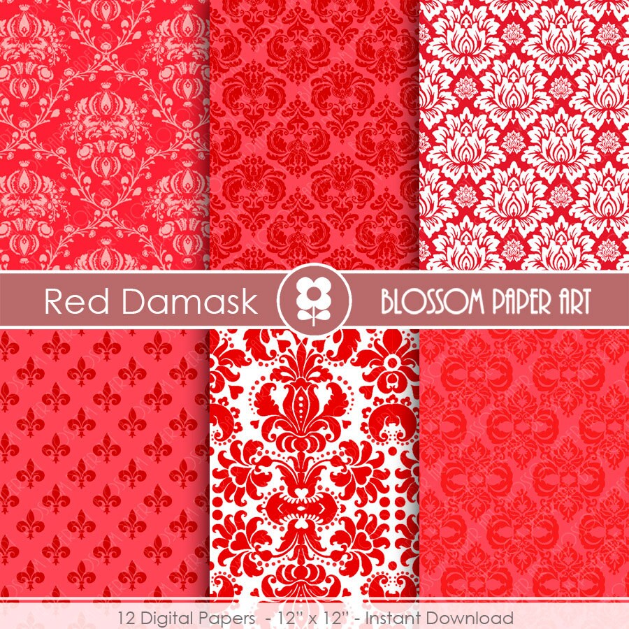 Red Digital Paper Damask Red Digital Paper Pack Red Damask - Etsy