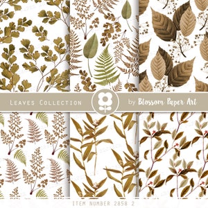 Autumn Leaves Digital Paper, Leaves Scrapbook Collage Sheet, Green ...