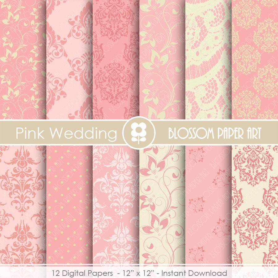 Pink Wedding Digital Paper Wedding Paper Pack Pink Damask - Etsy Canada