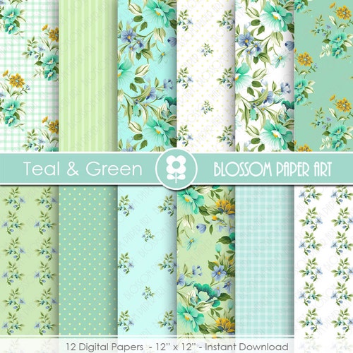 Mint and Gold Damask Digital Paper Seamless Damask Patterns | Etsy