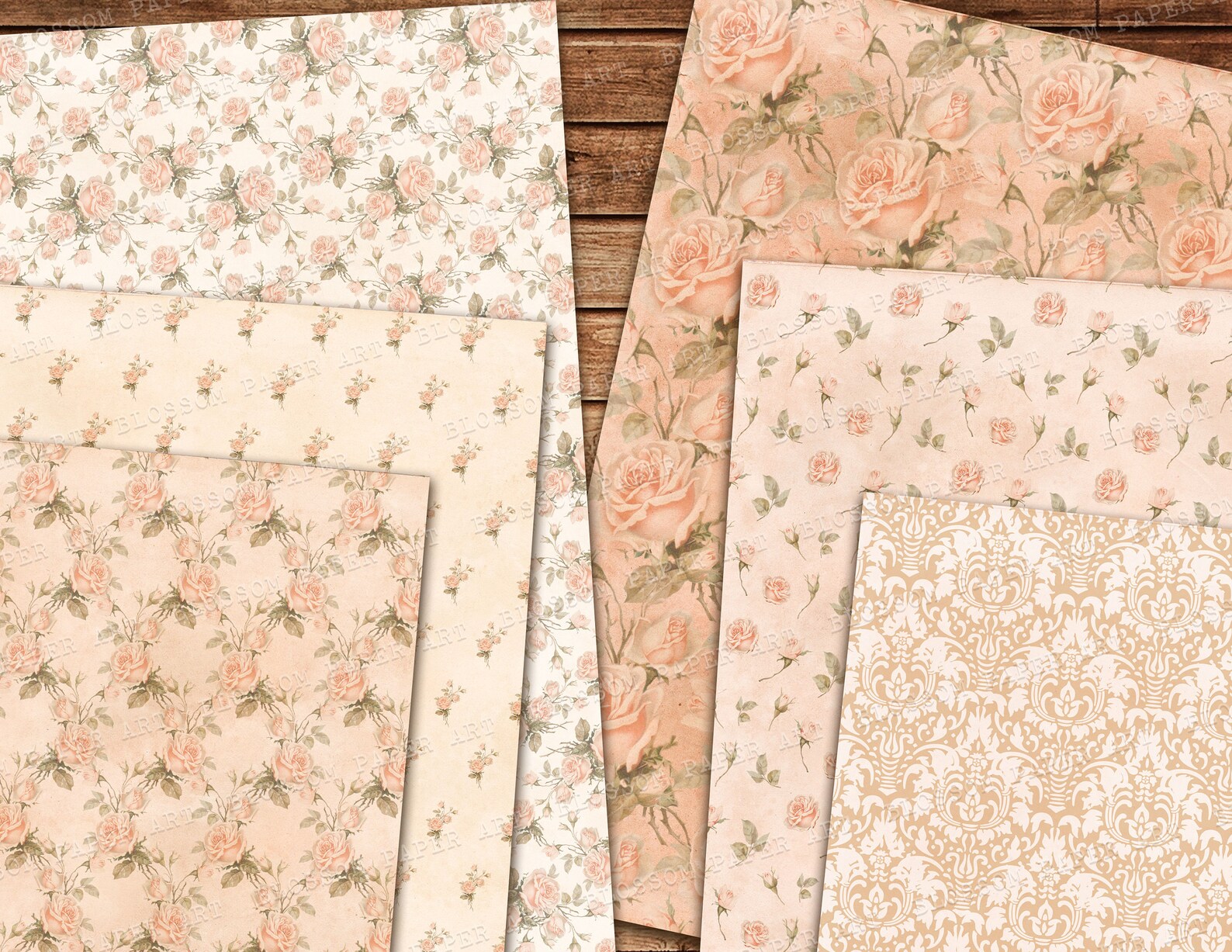 Shabby Chic Roses Digital Paper Pack, Vintage Journaling (instant ...