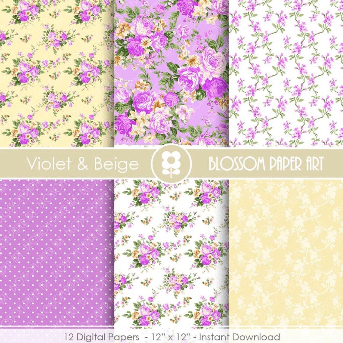 Floral Digital Paper Violet Floral Digital Paper Pack Violet - Etsy