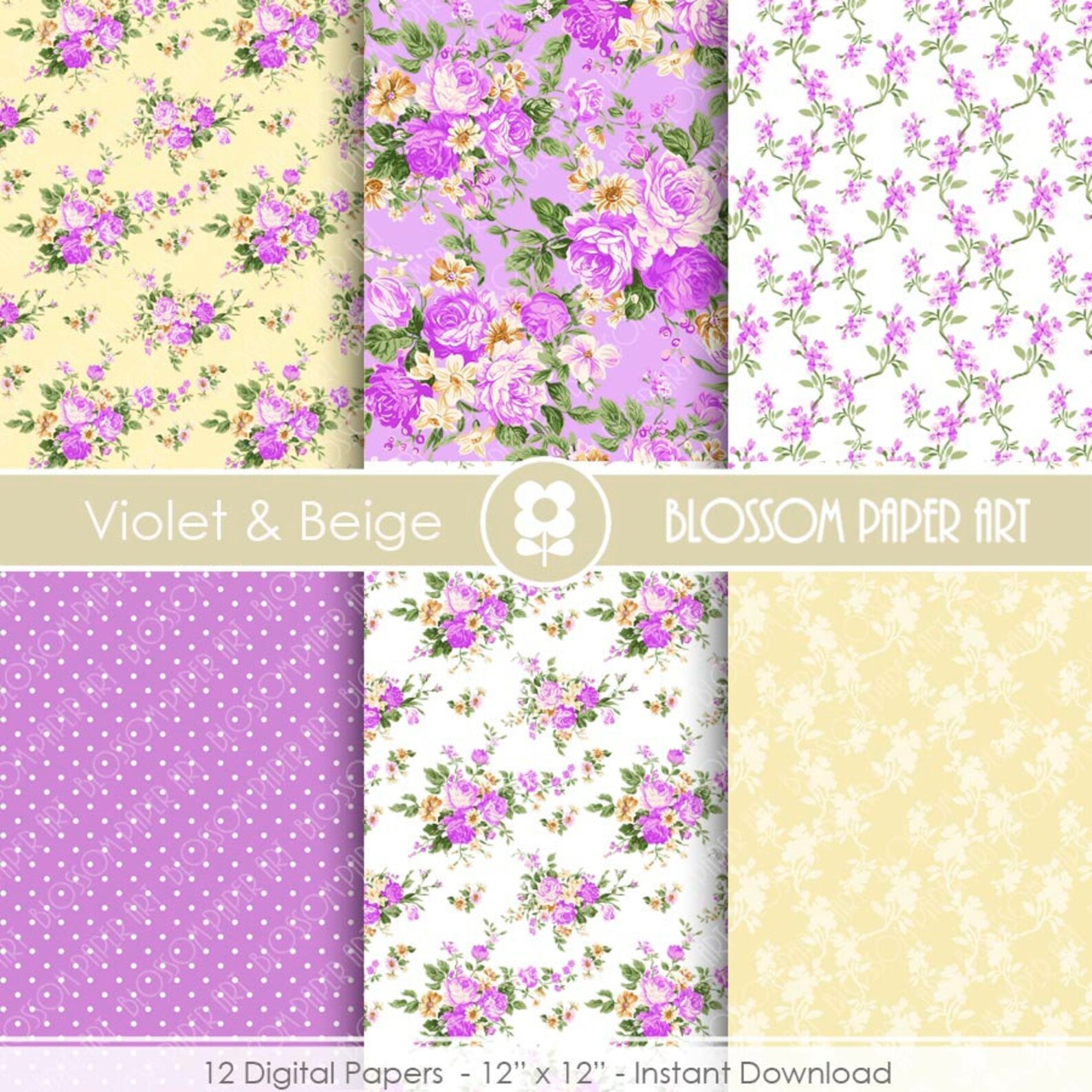 Floral Digital Paper Violet Floral Digital Paper Pack Violet - Etsy