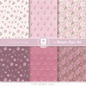Pink Floral Papers, Shabby Chic Digital Paper Pack, Little Roses ...
