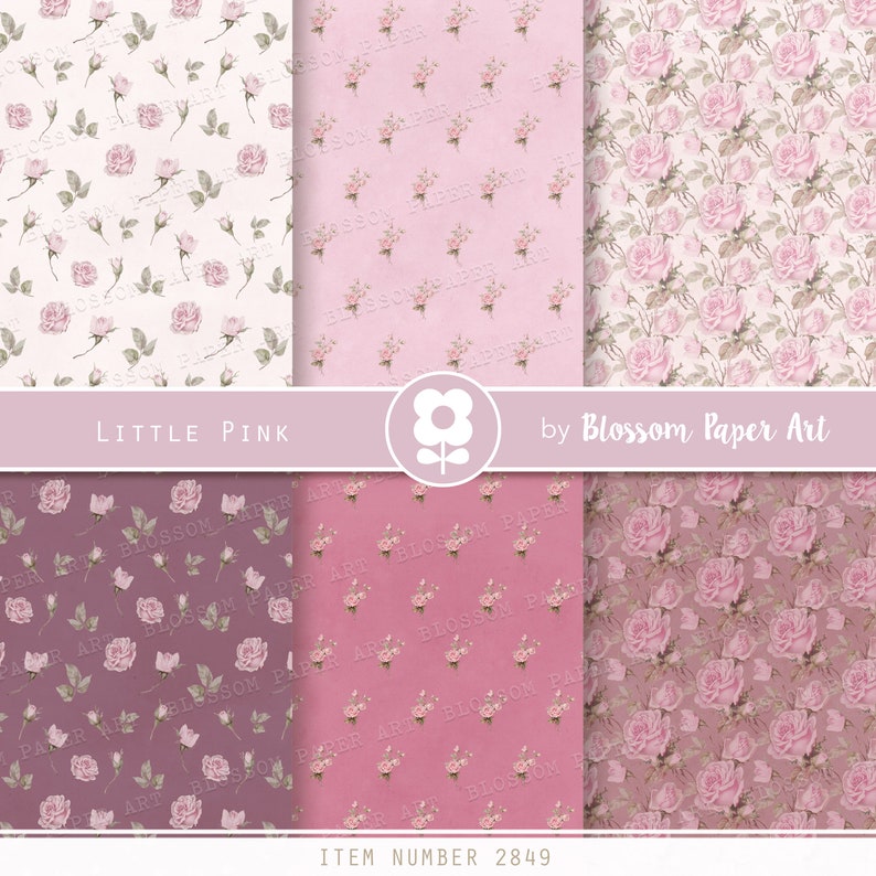 Pink Floral Papers Shabby Chic Digital Paper Pack Little | Etsy