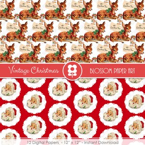 Vintage Christmas Digital Paper, Christmas Digital Paper Pack, Vintage ...