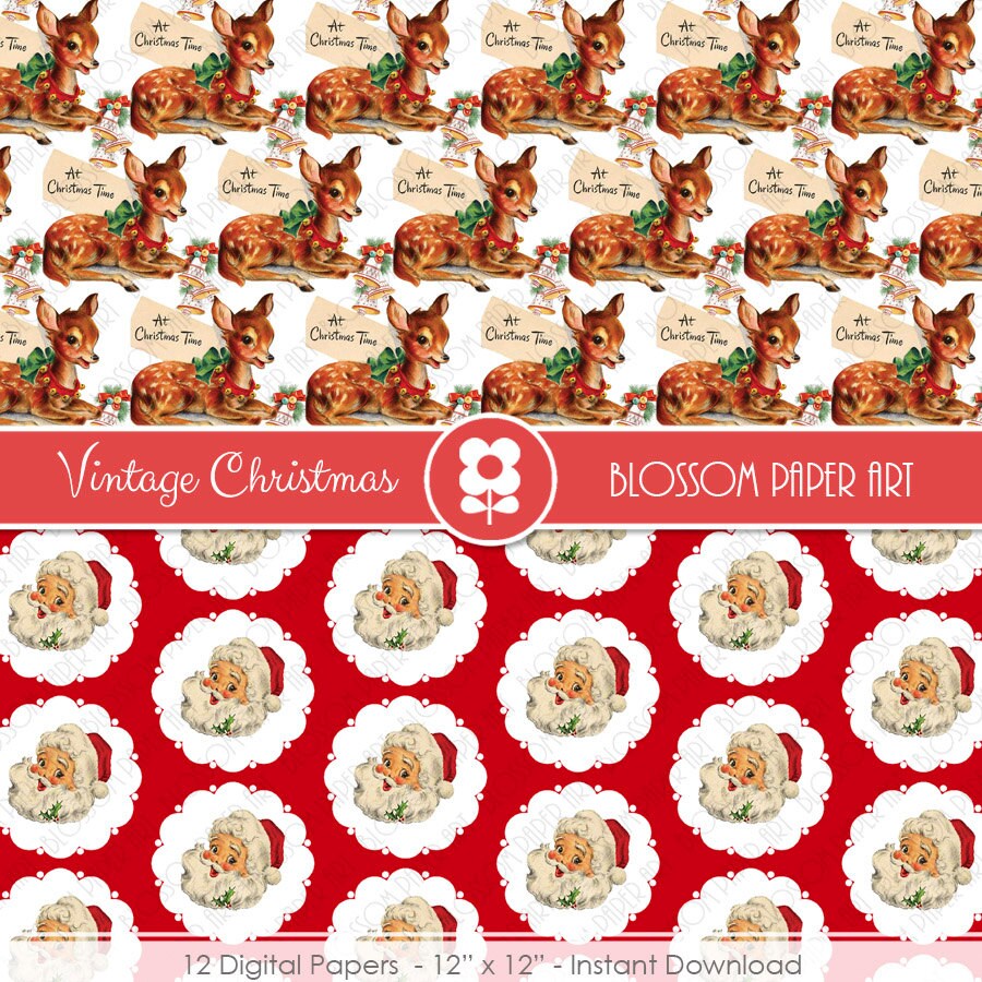Vintage Christmas Digital Paper Christmas Digital Paper Pack - Etsy