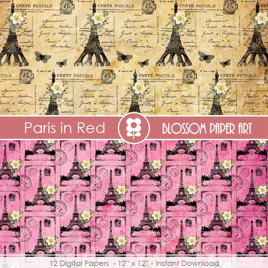 Paris Scrapbook Paper Eiffel Tower Digital Paper Vintage | Etsy