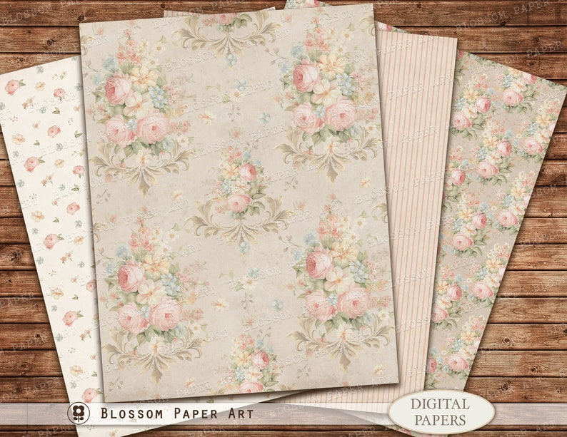 Rose Digital Paper: Vintage Floral Scrapbook & Junk Journal (digital ...