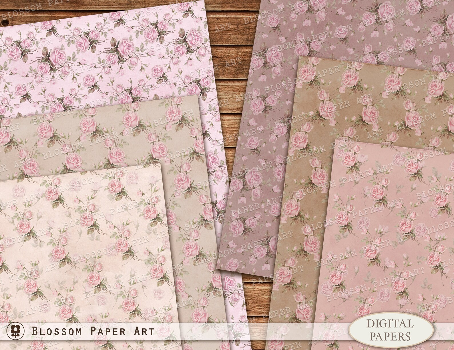 Pink Floral Papers Shabby Chic Digital Paper Pack Little | Etsy