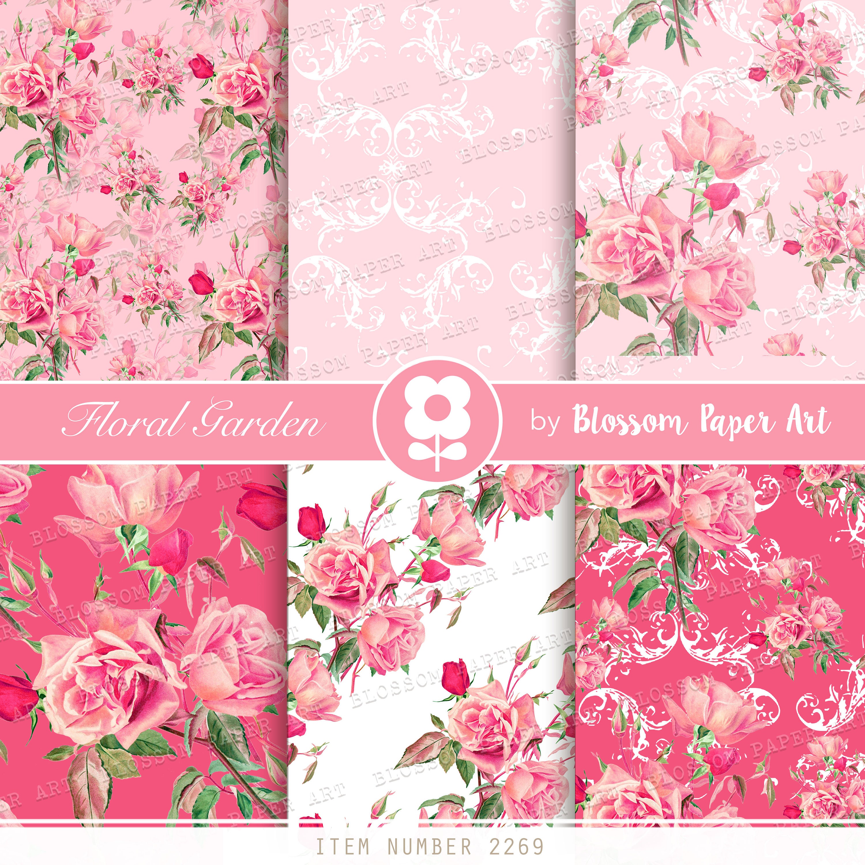 ROSES Digital Paper Shabby Chic Pink Roses Digital - Etsy