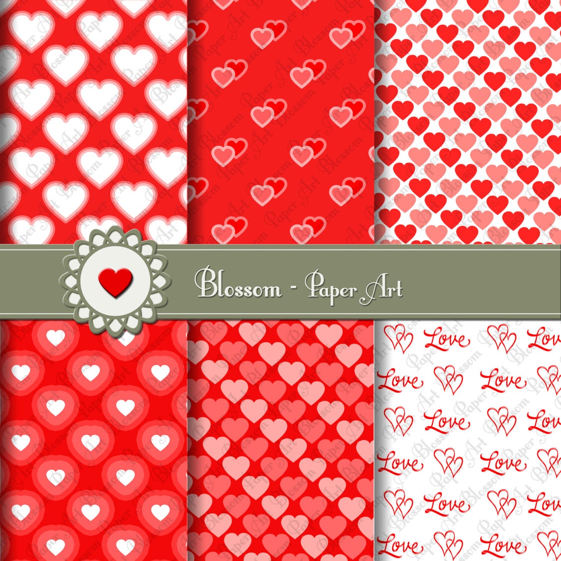 Red Digital Paper Hearts Digital Paper Pack Love Valentines - Etsy