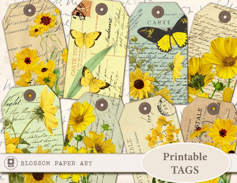 Printable Floral Gift Tags: Vintage Flower Collage (digital Download ...
