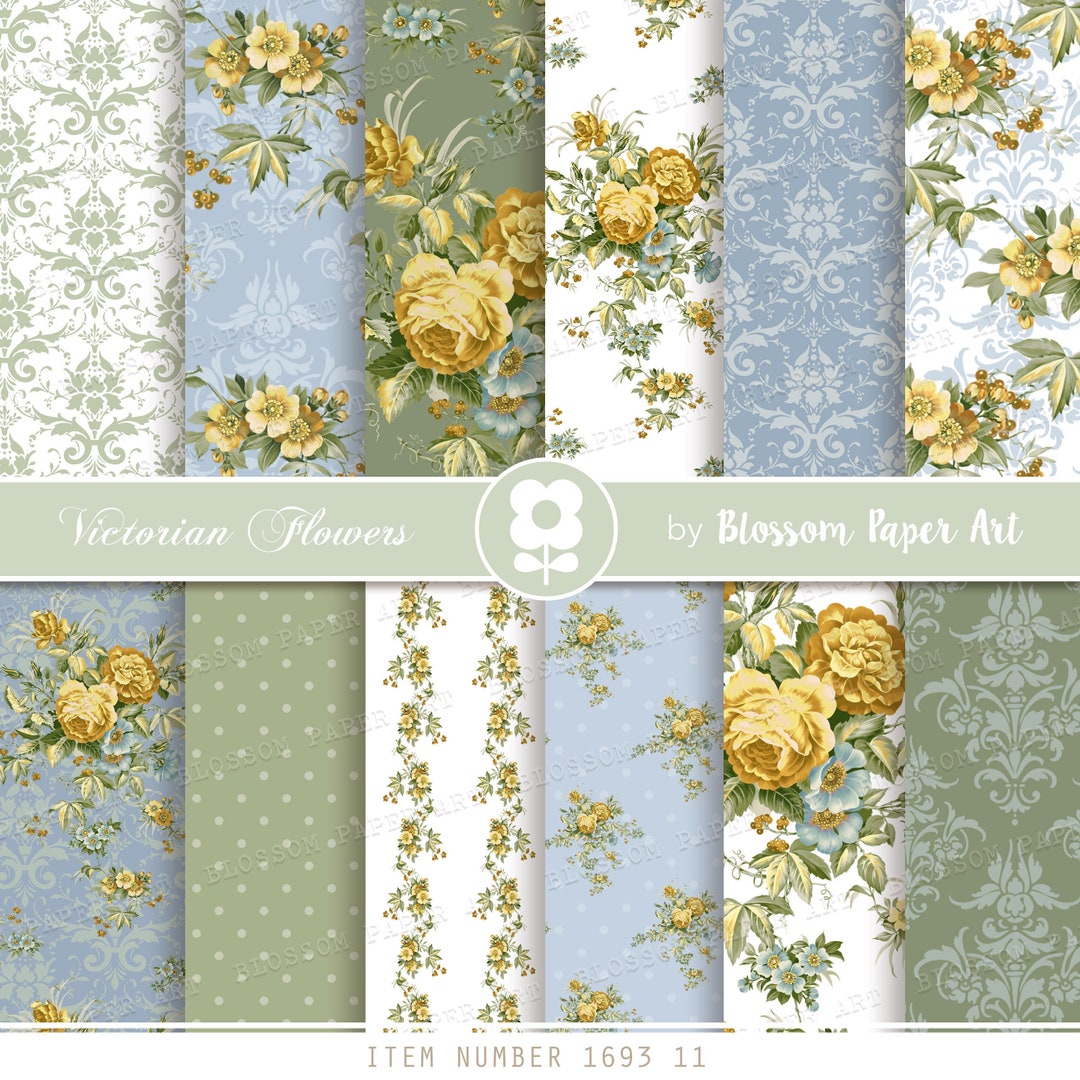 Rose Digital Paper, Green Digital Papers for Junk Journal, Scrapbook ...