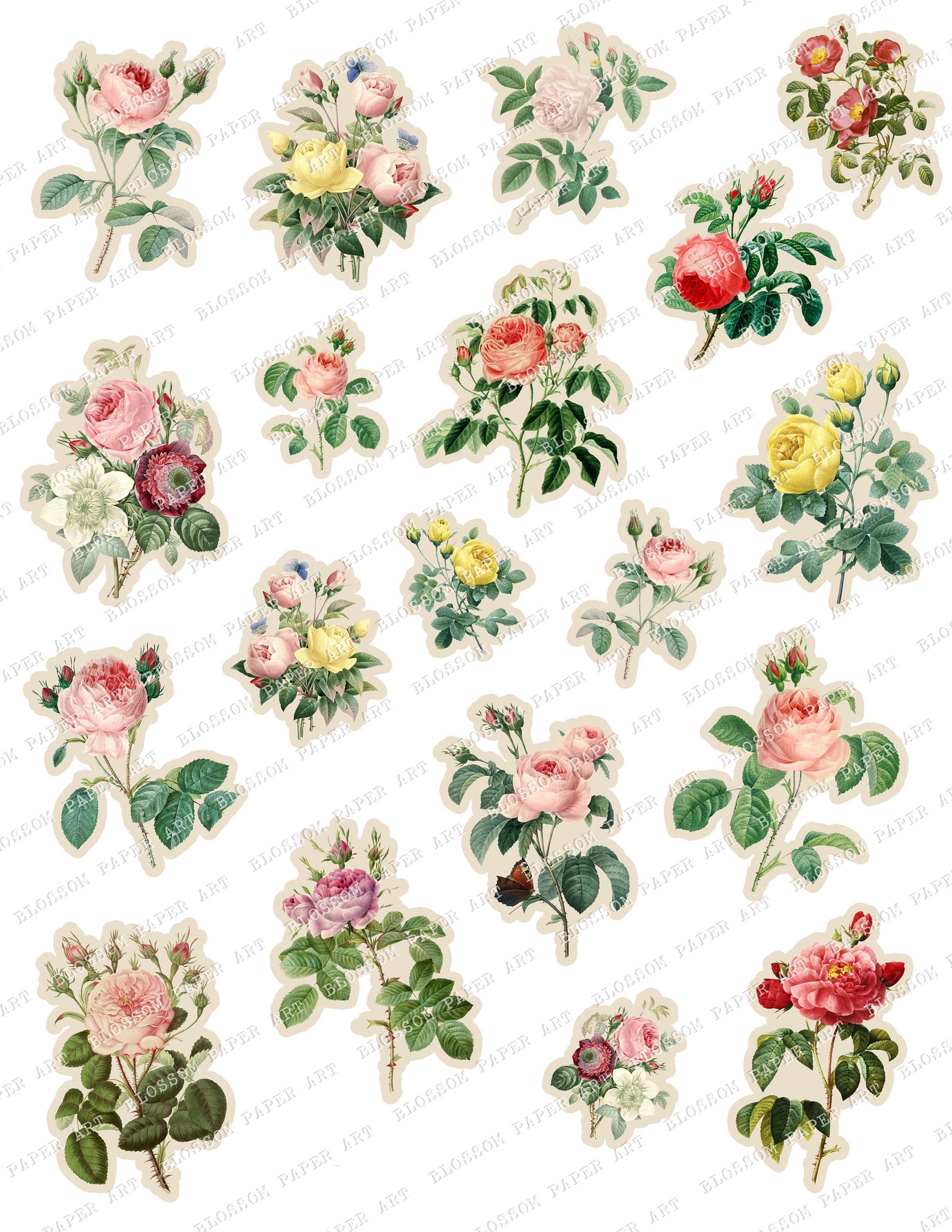 VINTAGE ROSES Stickers Digital Collage Printable Sheets - Etsy