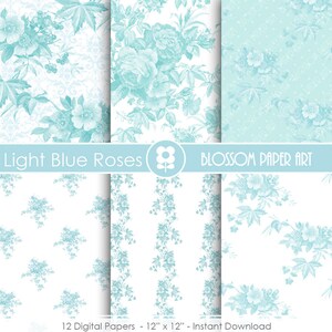 Light Blue Digital Paper, Floral Digital Paper Pack, Wedding Vintage ...