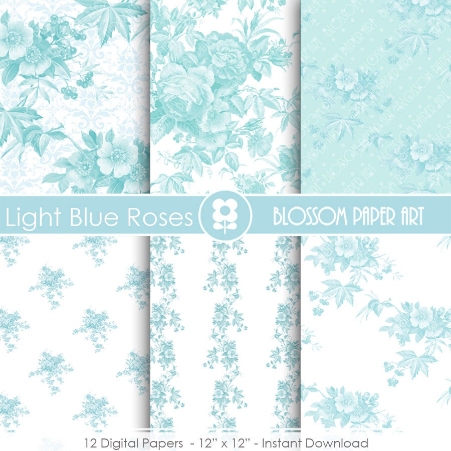 Light Blue Digital Paper Floral Digital Paper Pack Wedding | Etsy