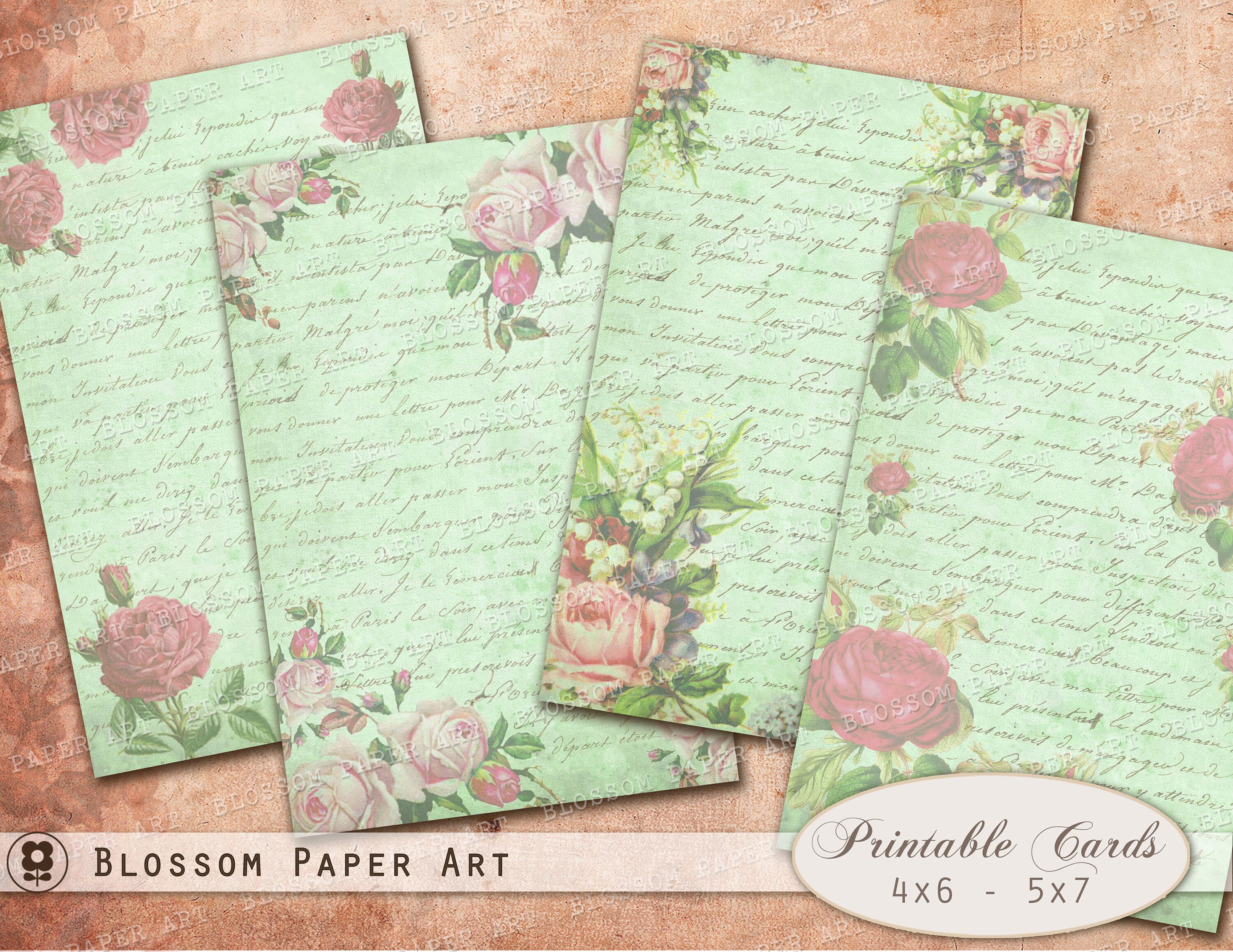 Journaling Cards Vintage Floral Papers Rose Collage Sheet | Etsy