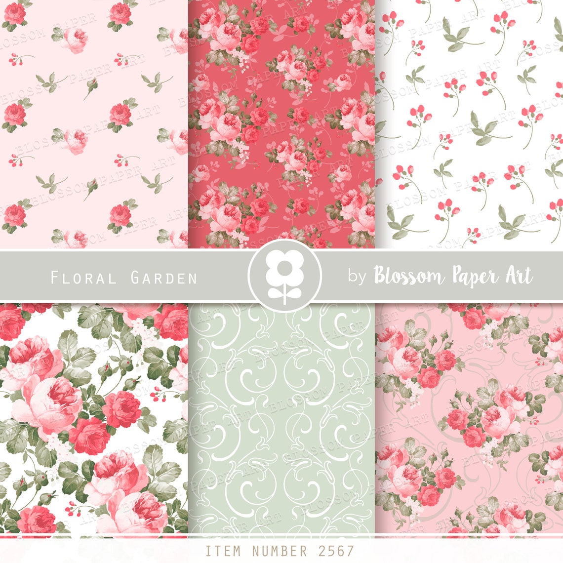 Scrapbook Paper Floral Digital Paper Pink Roses Coral | Etsy