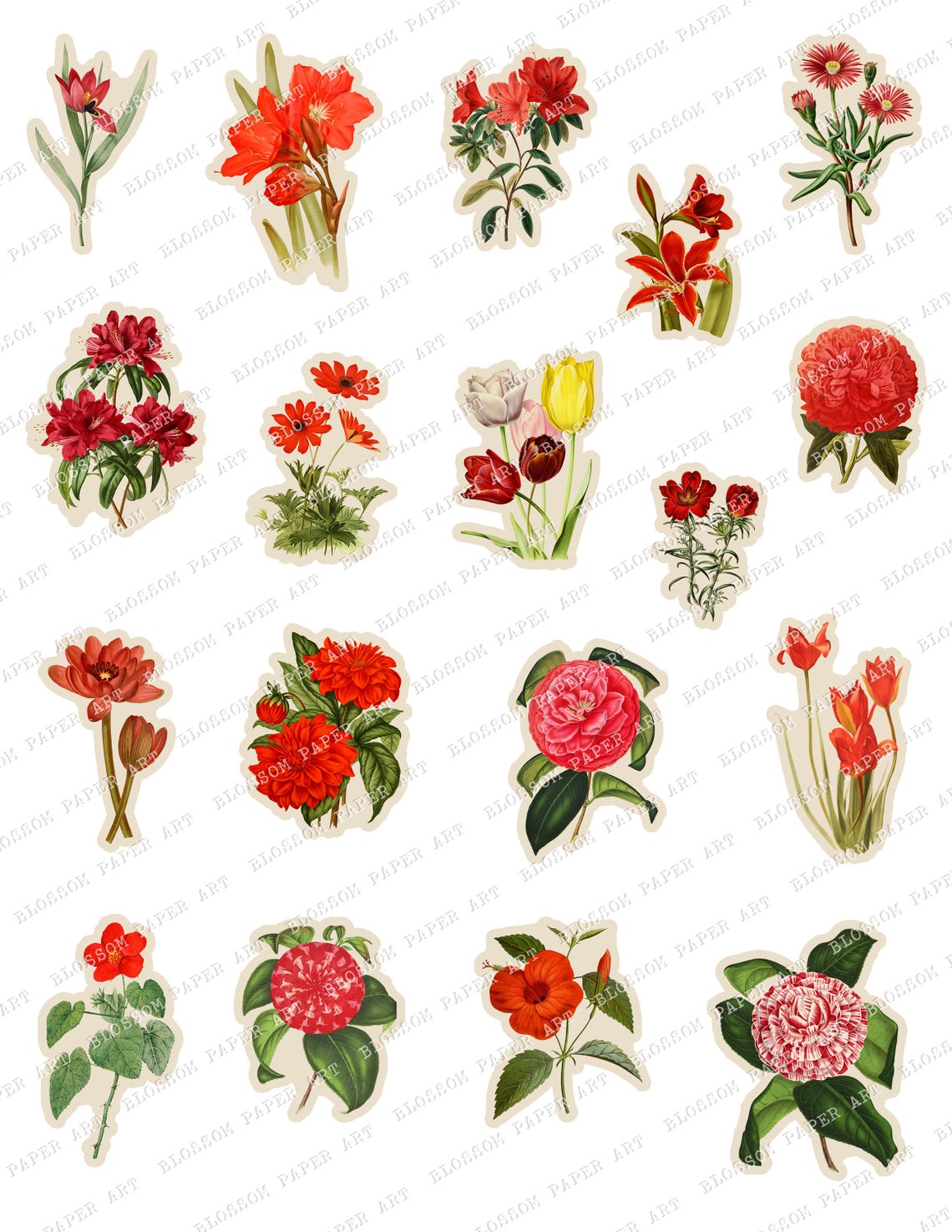 Digital Download Collage Sheet RED FLOWERS Stickers Digital - Etsy