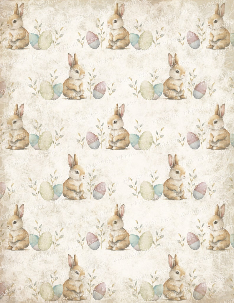 Vintage Easter Bunny Digital Paper: Scrapbook Collage (digital Download ...
