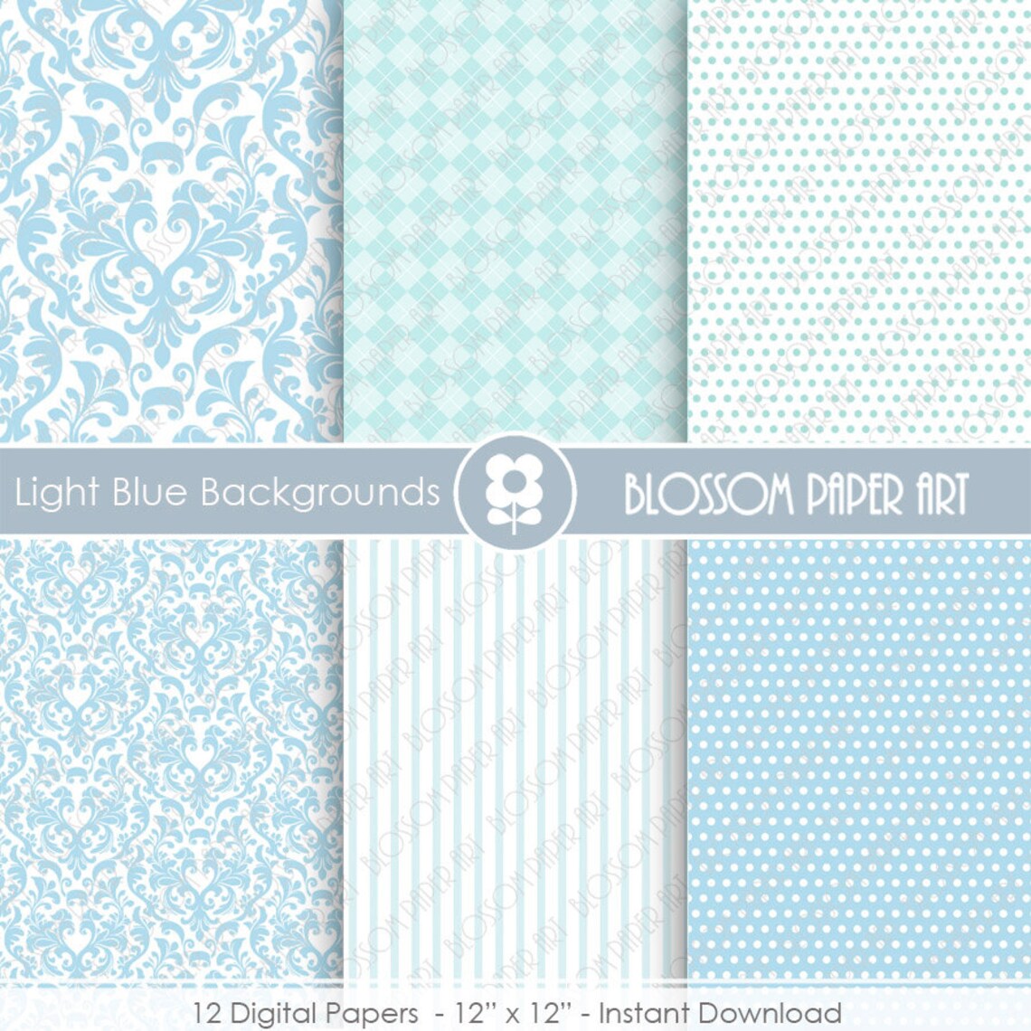 Light Blue Digital Backgrounds Digital Papers Light Blue - Etsy