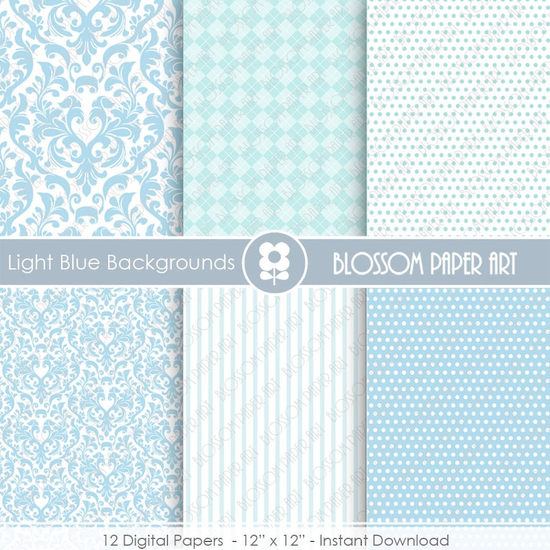 Light Blue Digital Paper Pack, Scrapbooking Backgrounds (digital ...