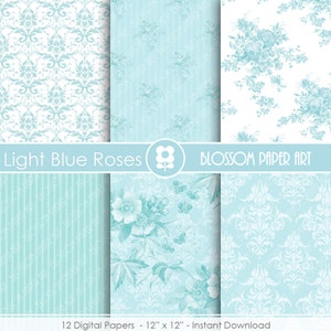 Light Blue Digital Paper, Floral Digital Paper Pack, Wedding Vintage ...