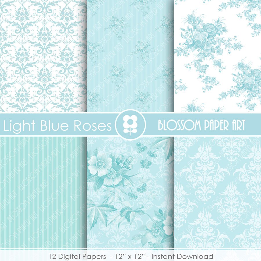 Light Blue Digital Paper Floral Digital Paper Pack Wedding - Etsy
