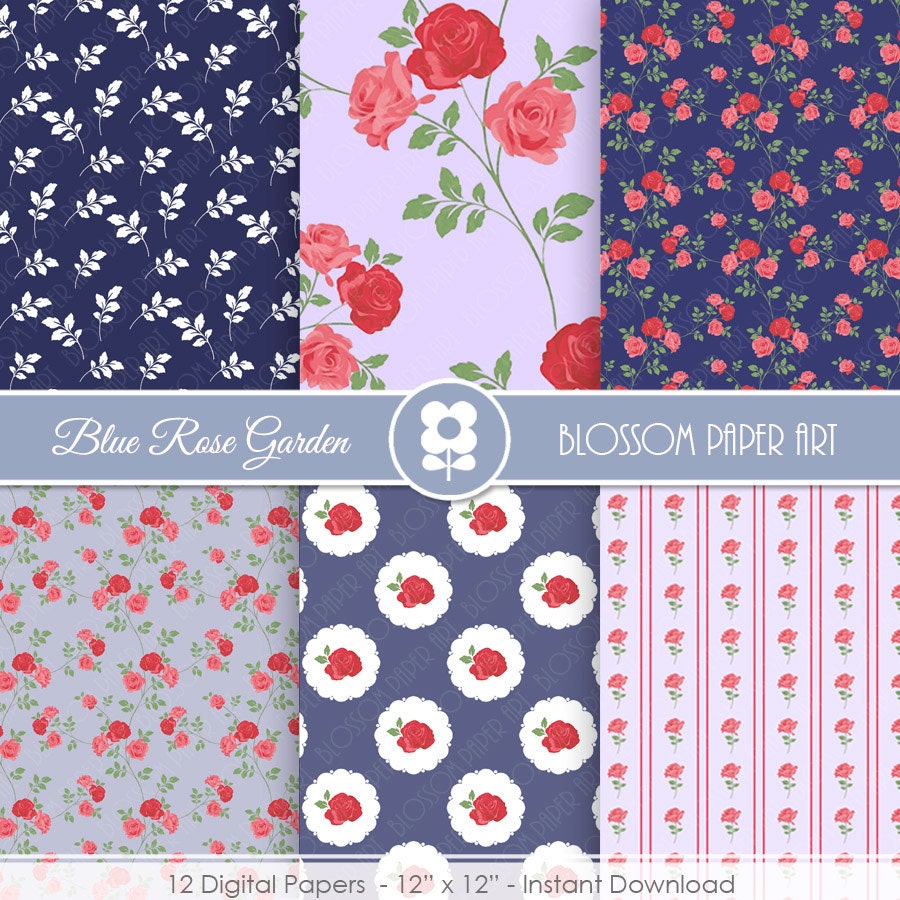 Blue Digital Paper Floral Digital Paper Pack Scrapbooking - Etsy