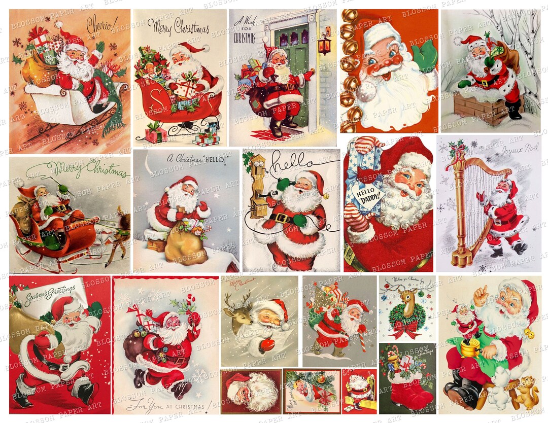 Vintage Christmas Cards: Printable Santa Collage Sheet (digital ...