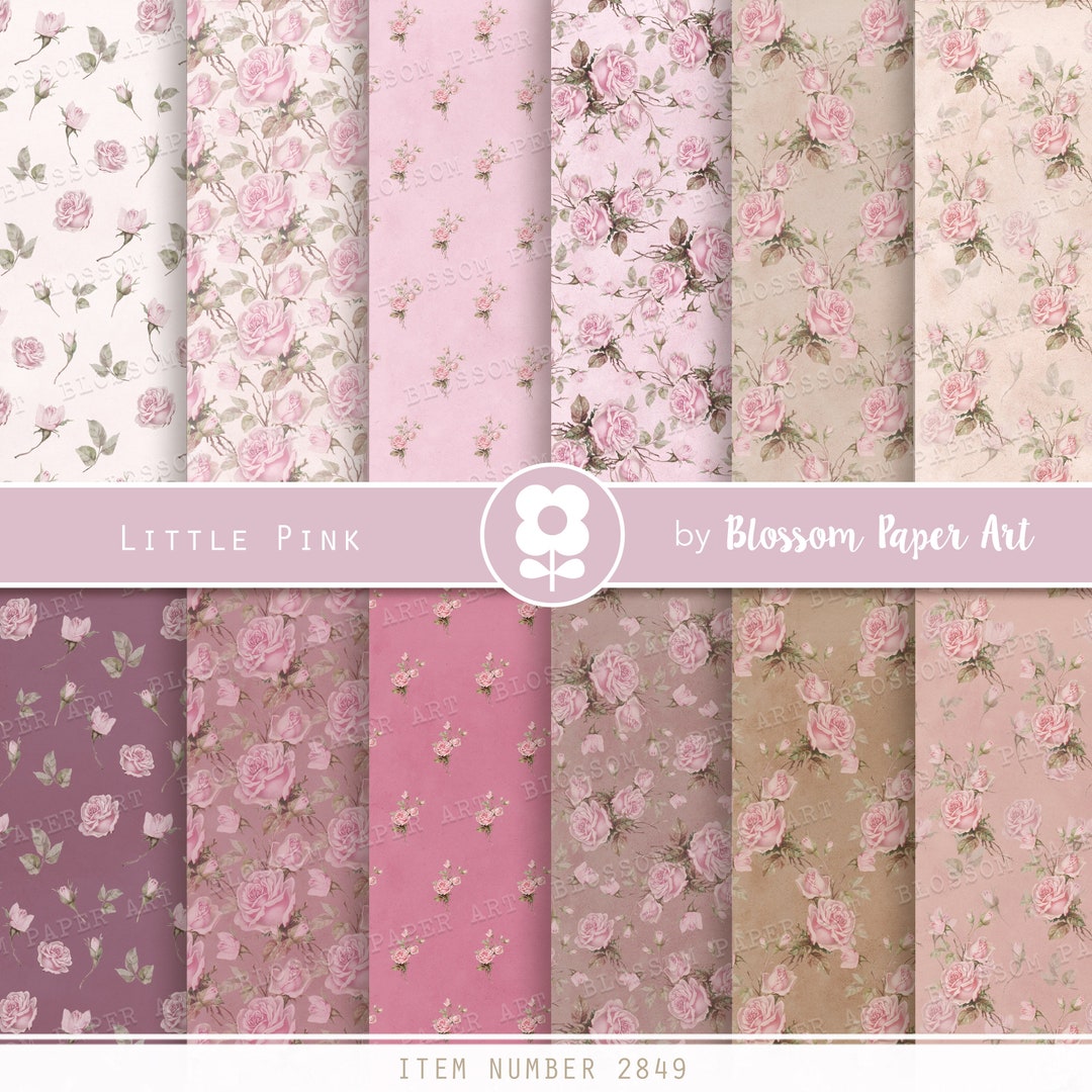 Pink Floral Papers, Shabby Chic Digital Paper Pack, Little Roses ...