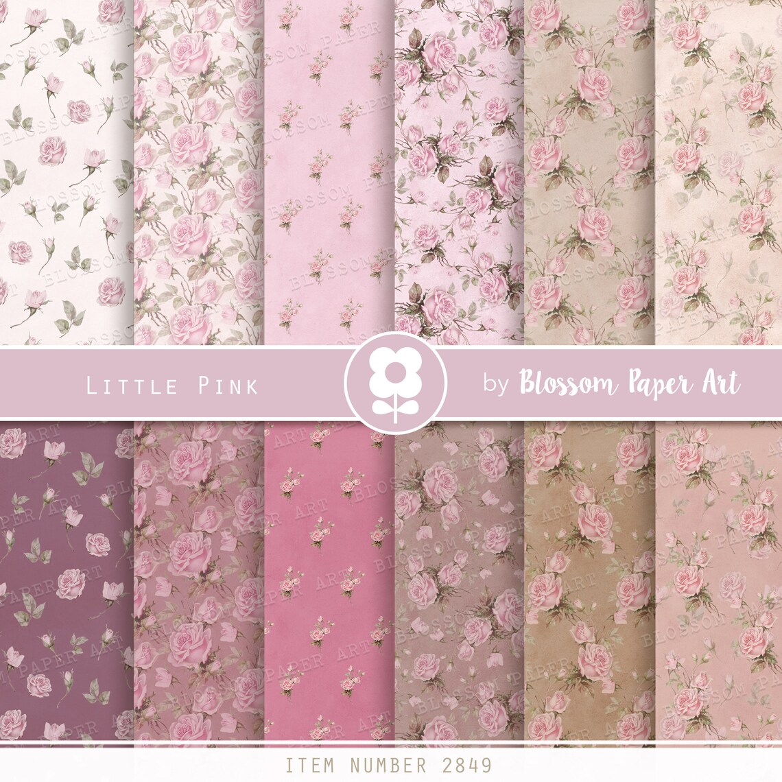 Pink Floral Papers Shabby Chic Digital Paper Pack Little | Etsy