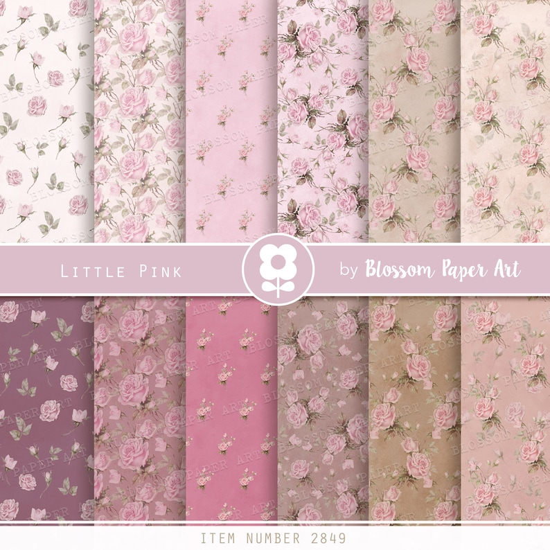 Pink Floral Papers Shabby Chic Digital Paper Pack Little | Etsy