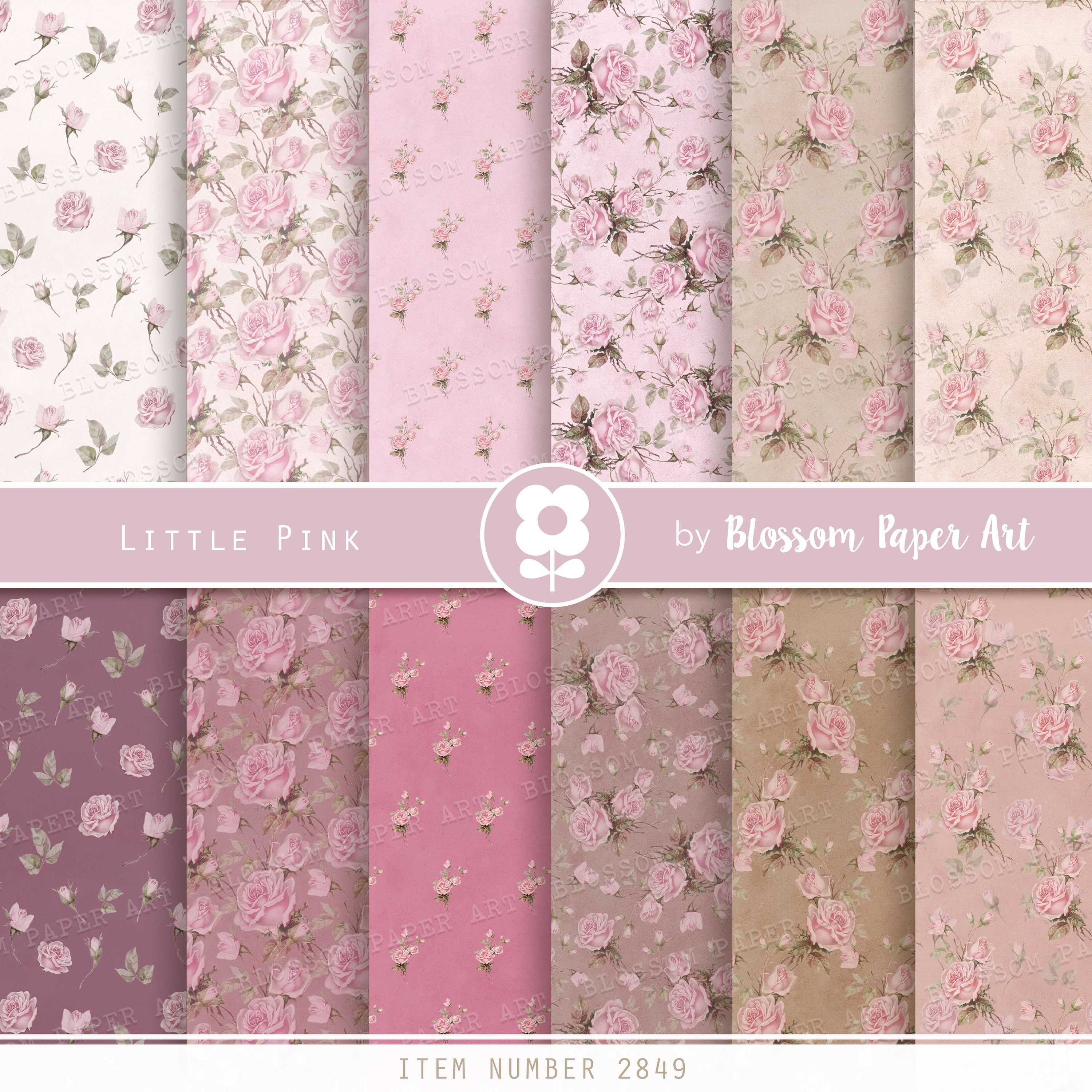 Pink Roses Digital Paper Pack: Shabby Chic Scrapbook (INSTANT DOWNLOAD ...