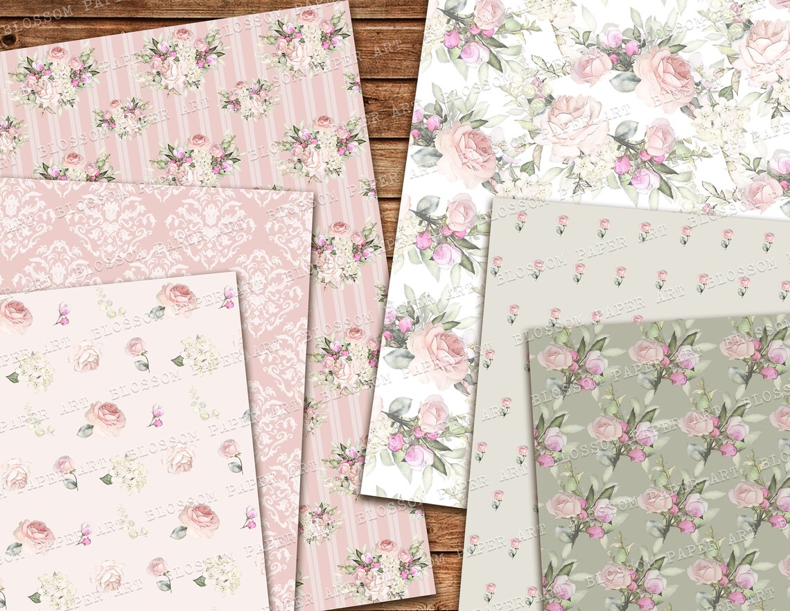 Scrapbook Paper Rose Digital Paper Pink Floral Digital Paper - Etsy UK