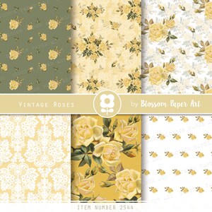 Yellow Digital Paper, Floral Scrapbook Paper, Roses Digital Paper ...