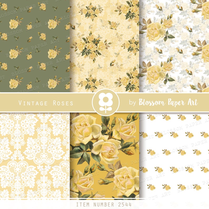 Yellow Digital Paper Floral Scrapbook Paper Roses Digital - Etsy