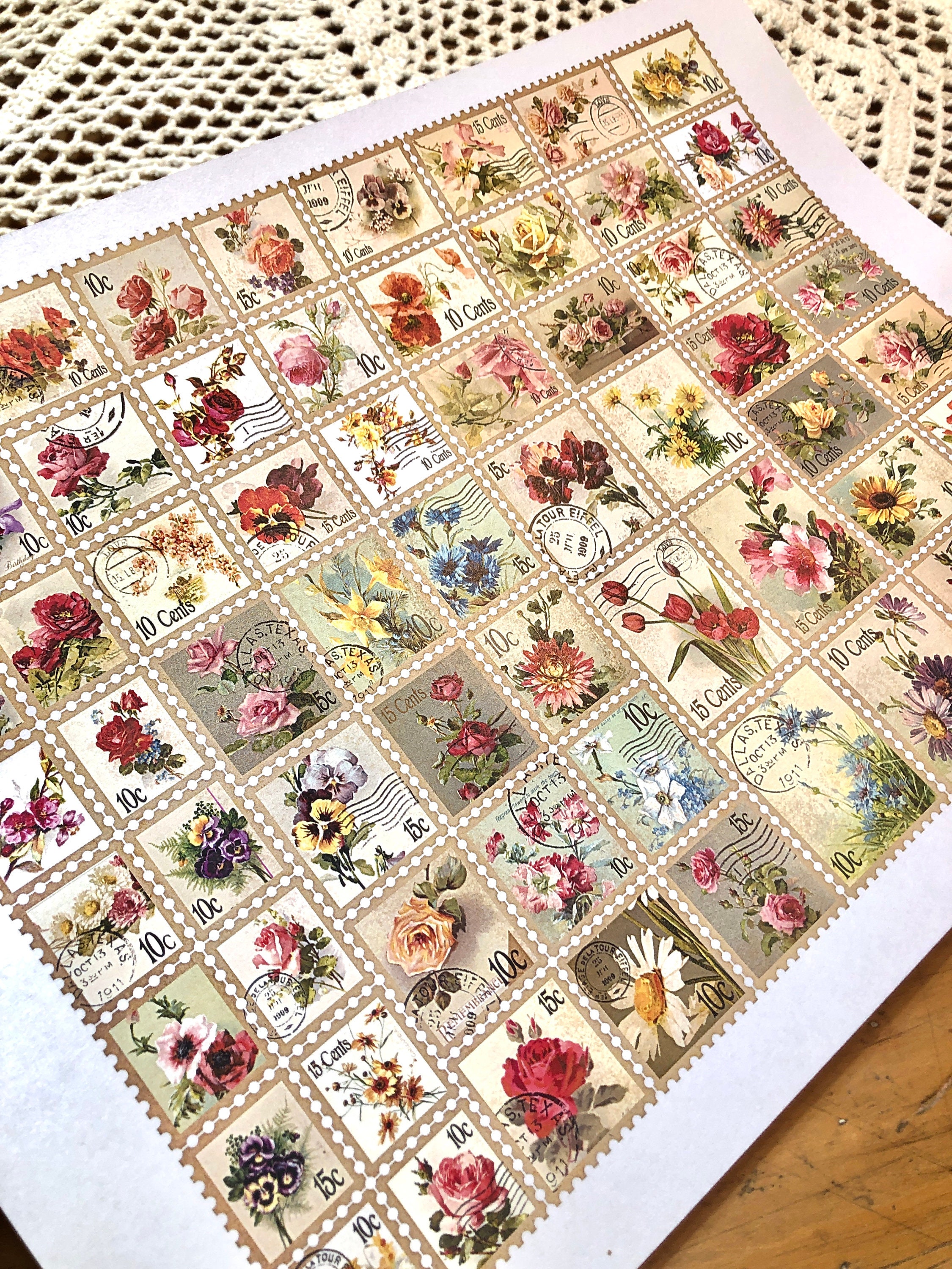 Postage Stamps Printable Sheet, Vintage Post Stamps, Junk Journal ...
