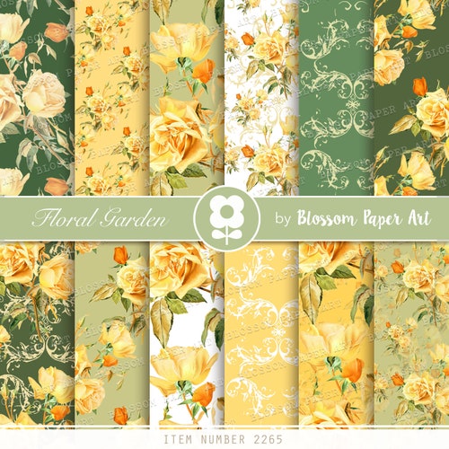Yellow Digital Paper Rose Digital Paper Pack Floral - Etsy