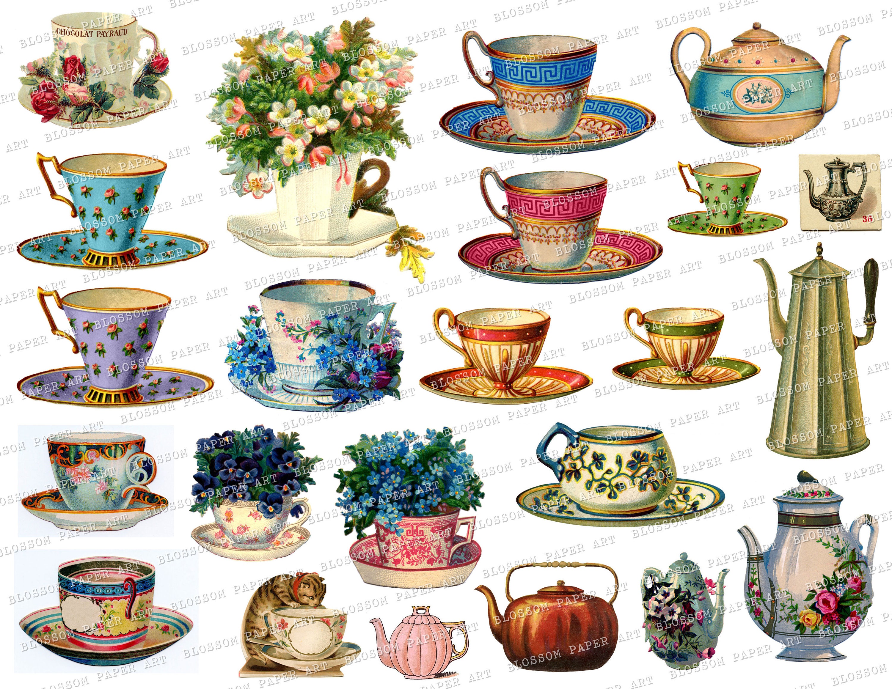 Tea Time Vintage Collage Sheet Printable Teapot Teacups - Etsy Canada