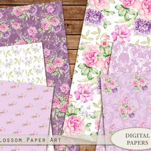 Purple Digital Paper, Floral Digital Papers, Floral Scrapbooking Paper ...