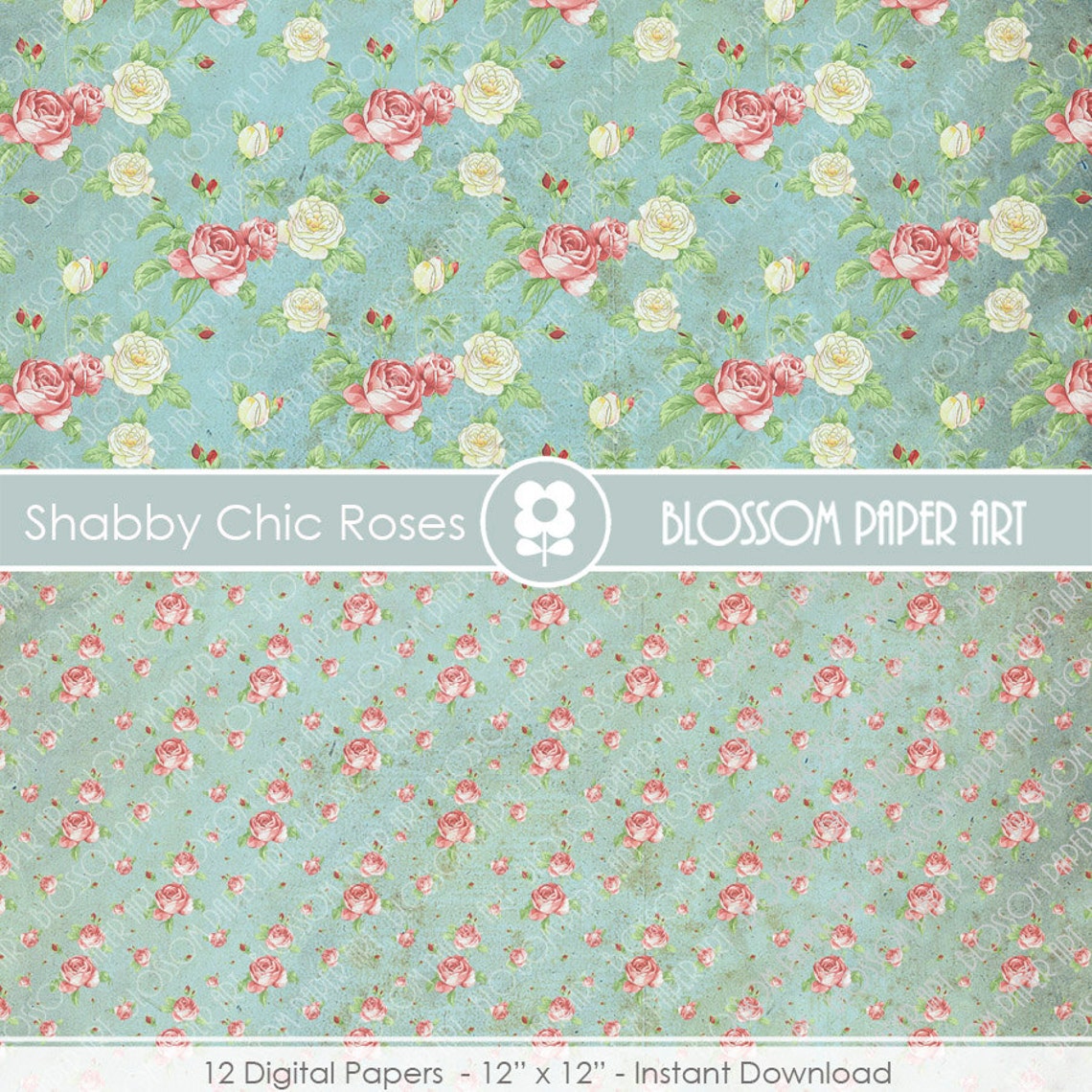 Vintage Digital Paper Blue Floral Digital Paper Pack - Etsy