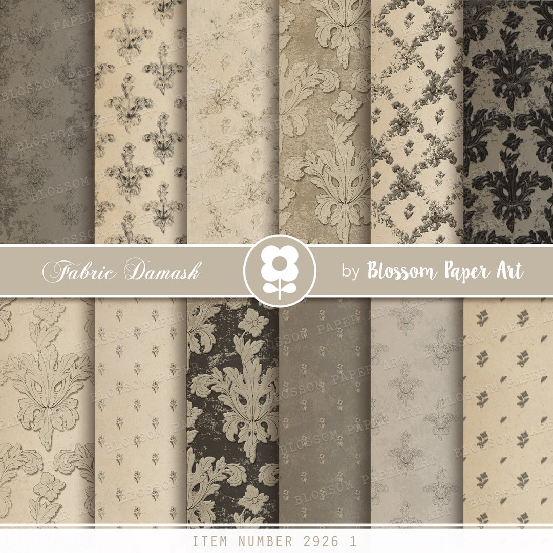 Damask Digital Paper Pack: Grey, Black, Teal Textures (digital Download ...